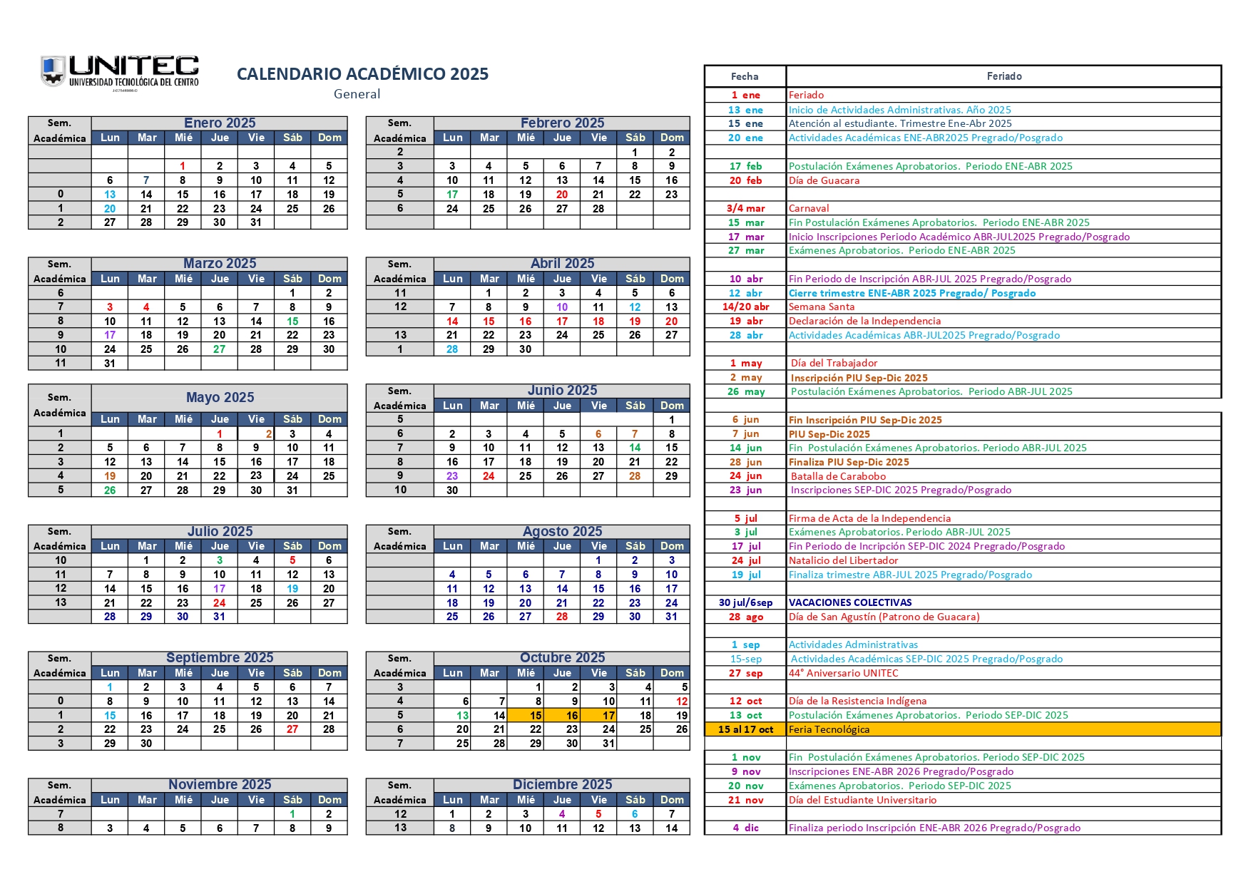 Calendario Académico 2025